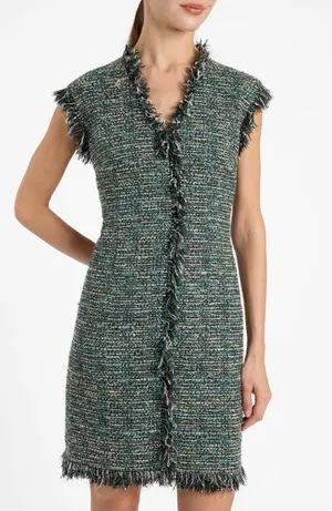 Santorelli Tuscany Cap Sleeve Dress In Luxury Tweed