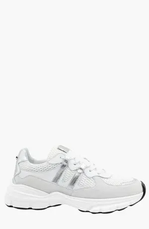 CAVALINHO Roadway Leather And Suede Sneakers With Shiny Stripe Details - White/grey/silver