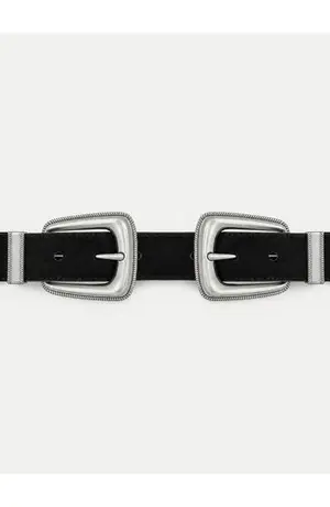 Veronica Beard Suede Double Buckle Belt - Black