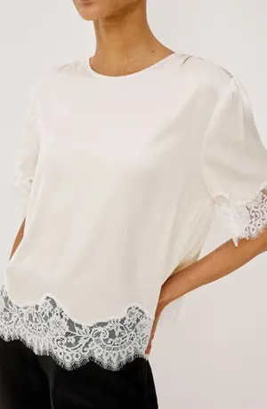 Rails Sonora Lace Trim Short Sleeve Top
