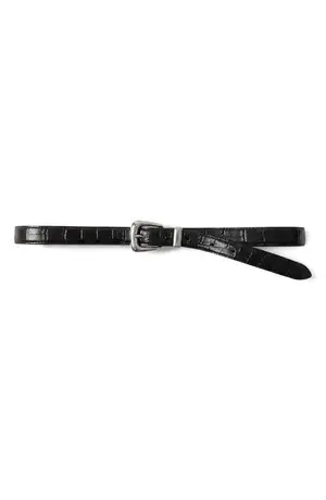 Veronica Beard Arch Croc Embossed Leather Skinny Belt - Black