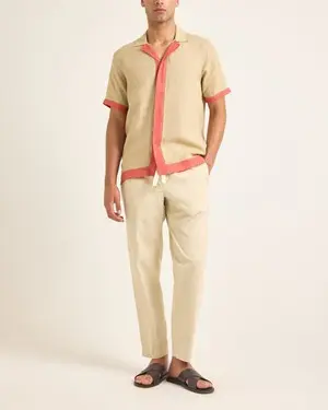 Orlebar Brown Maitan Lino Relaxed-fit Shirt - Biscuit/dark Ruby
