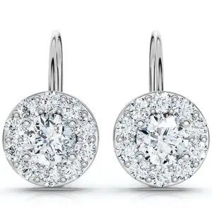 BLISS DIAMOND 1.90ct Halo Diamond Studs With Lever Backs Lab Grown Hoops Small 1/2" Tall
