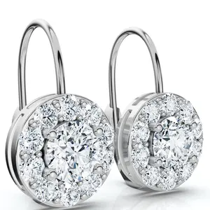 BLISS DIAMOND 1.90ct Halo Diamond Studs With Lever Backs Lab Grown Hoops Small 1/2" Tall