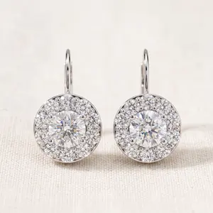 BLISS DIAMOND 1.90ct Halo Diamond Studs With Lever Backs Lab Grown Hoops Small 1/2" Tall