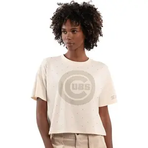 STARTER Chicago Cubs Rhinestone Embellished Cropped T-shirt