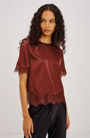 Rails Sonora Lace Trim Satin Top