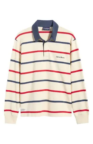 ROWING BLAZERS Harrison Corduroy Collar Long Sleeve Organic Cotton Rugby Polo - Cream