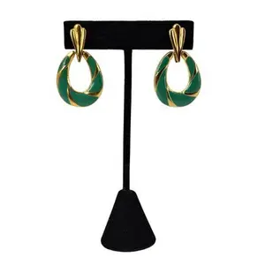 MADISON BEVERLY HILLS Vintage 1970s Green Enamel Oval Earrings