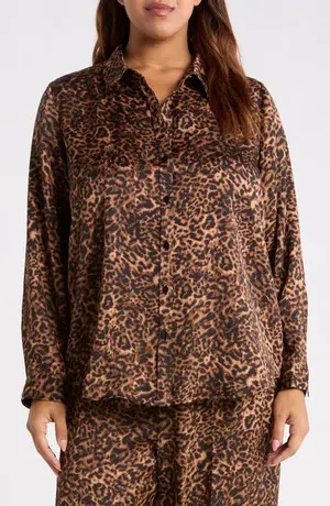 TAHARI ASL Leopard Print Long Sleeve Shirt