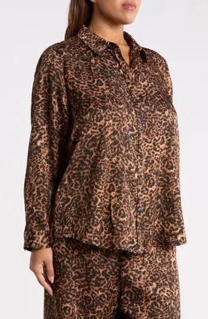 TAHARI ASL Leopard Print Long Sleeve Shirt