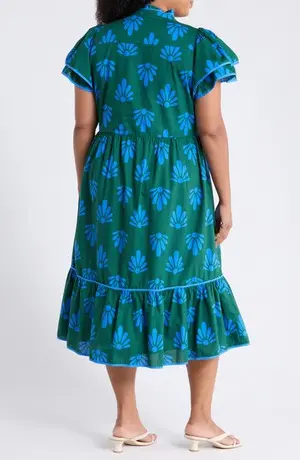 SUGARLIPS Davie Cotton Shirtdress - Emerald-multi