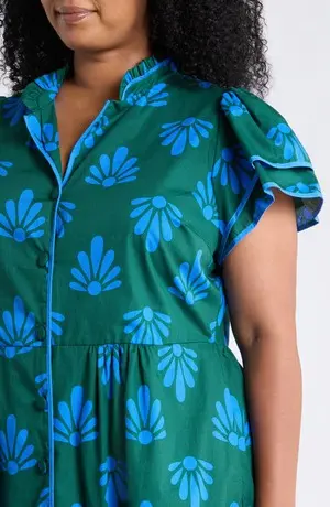 SUGARLIPS Davie Cotton Shirtdress - Emerald-multi