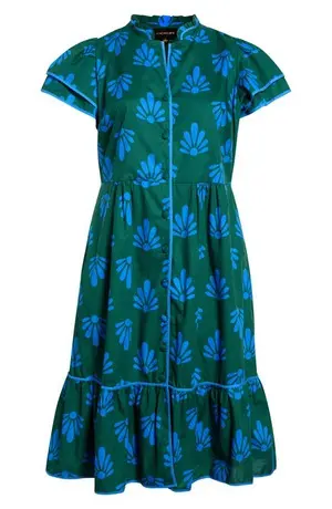 SUGARLIPS Davie Cotton Shirtdress - Emerald-multi