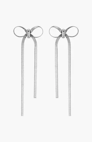 AURATE Mini Herringbone Bow Earrings - White
