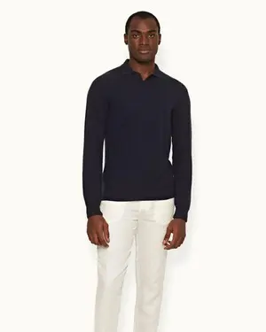 Orlebar Brown Bruno Cashmere Waffle Stitch Jumper - Night Iris