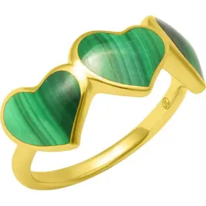 JAN LESLIE Triple Heart Gemstone Gold Vermeil Ring - Malachite