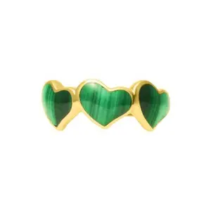 JAN LESLIE Triple Heart Gemstone Gold Vermeil Ring - Malachite