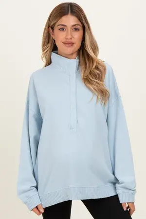 PINKBLUSH Blue Snap Collar Oversized Sweatshirt - Light Blue