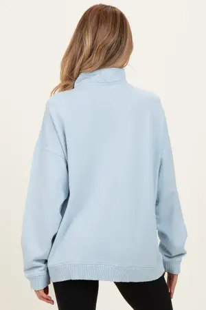 PINKBLUSH Blue Snap Collar Oversized Sweatshirt