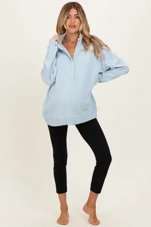 PINKBLUSH Blue Snap Collar Oversized Sweatshirt