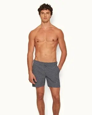 Orlebar Brown Bulldog Jacquard Mid-length Swim Shorts - Night Iris/cloud