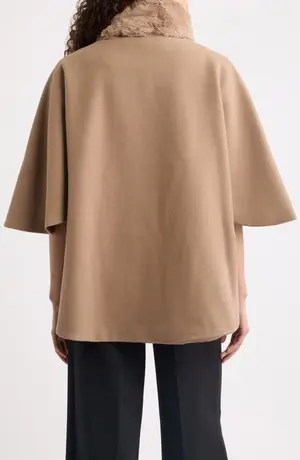 Via Spiga Faux Fur Collar Cape - Latte