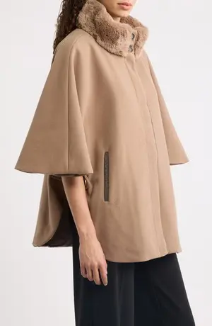 Via Spiga Faux Fur Collar Cape - Latte