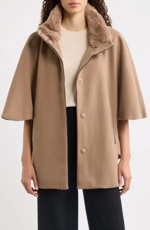 Via Spiga Faux Fur Collar Cape - Latte