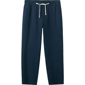 Mango Relaxed Fit Cotton & Linen Pants Navy