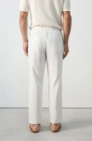 Mango Relaxed Fit Cotton & Linen Pants - Off White