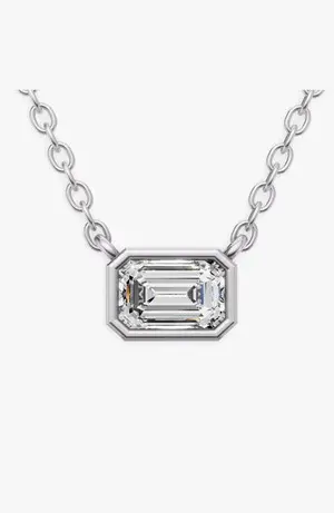 SEREIA OFFICIAL 14k Gold 0.75 Ct Lab-grown Emerald Cut Bezel Pendant - White Gold