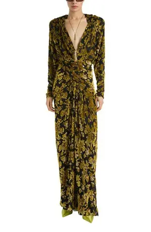 Balmain Long Velvet Jacquard Dress - Multicolor