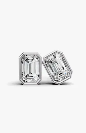 SEREIA OFFICIAL 14k Gold 0.25 Carat Emerald Bezel Solitaire Studs - White Gold