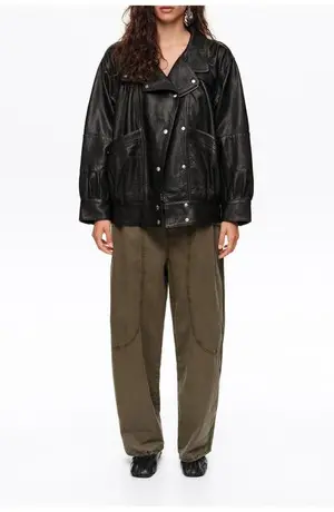 Bimba Y Lola Leather Volume Jacket With High Neck And Cargo Pockets