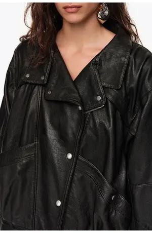 Bimba Y Lola Leather Volume Jacket With High Neck And Cargo Pockets