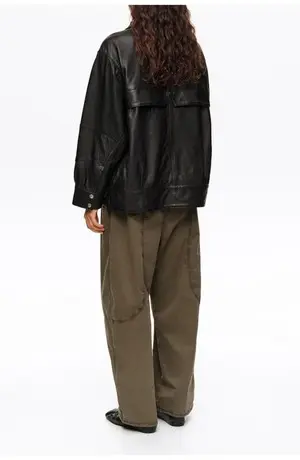 Bimba Y Lola Leather Volume Jacket With High Neck And Cargo Pockets