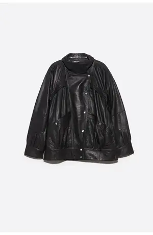 Bimba Y Lola Leather Volume Jacket With High Neck And Cargo Pockets