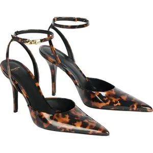 Balmain Printed Patent Leather Strappy Courts - Brown