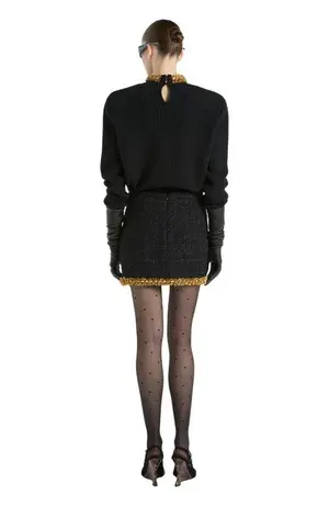 Balmain Short Tweed Skirt With Embroidered Trim