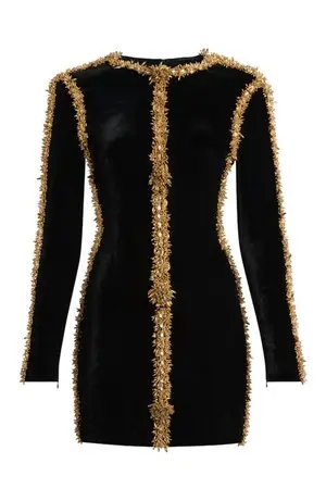 Balmain Velvet Dress With Embroidered Trim