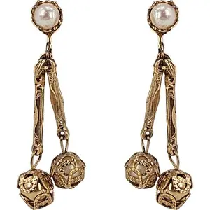 MADISON BEVERLY HILLS Vintage Filigree Faux Pearl Earrings - Gold