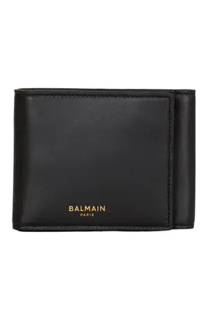 Balmain Smooth Leather Trifold Wallet - Black