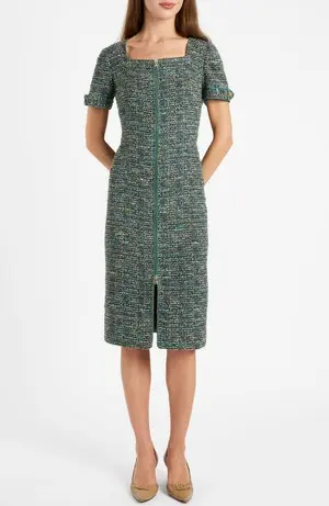 Santorelli Bri Short Sleeve Zippered Tweed Dress