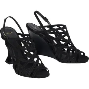 Balmain Wedge Cage Sandals In Suede - Black