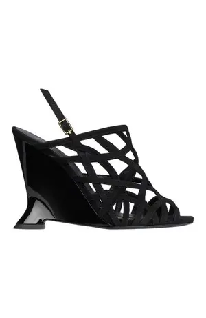 Balmain Wedge Cage Sandals In Suede