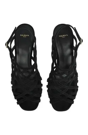 Balmain Wedge Cage Sandals In Suede