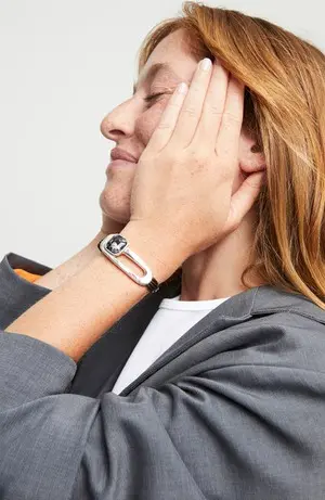 UNODE50 Leather Bracelet With Black Faceted Details