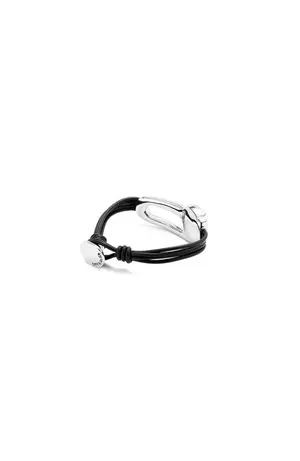 UNODE50 Leather Bracelet With Black Faceted Details