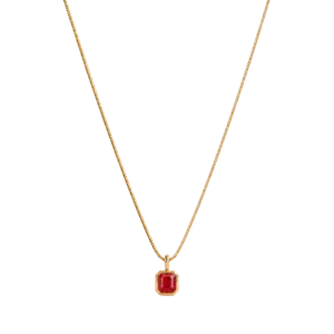 IVY & PEARL CO. Birthday Signature Necklace With Baguette Birthstone Pendant - July - Ruby